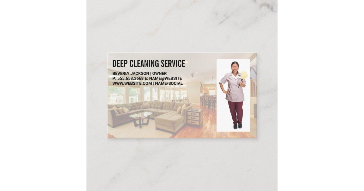 Cleaning Services | Living Room | Maid Business Card | Zazzle