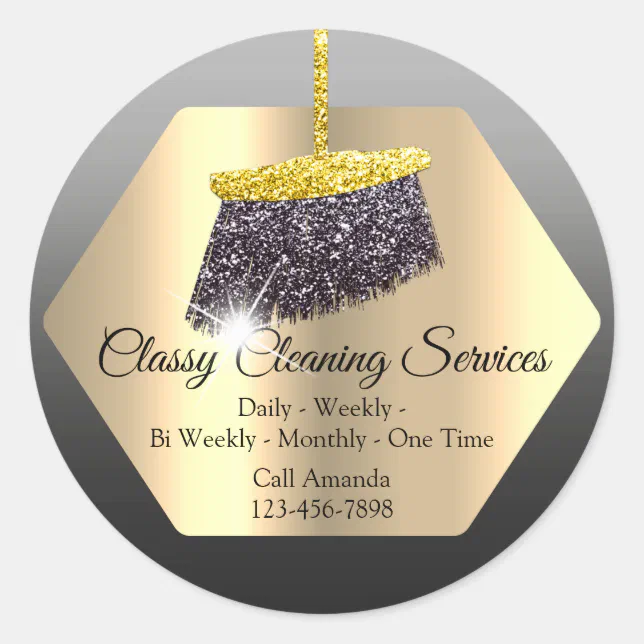 Cleaning Services Maid Housekeeper Golden Broom Classic Round Sticker ...