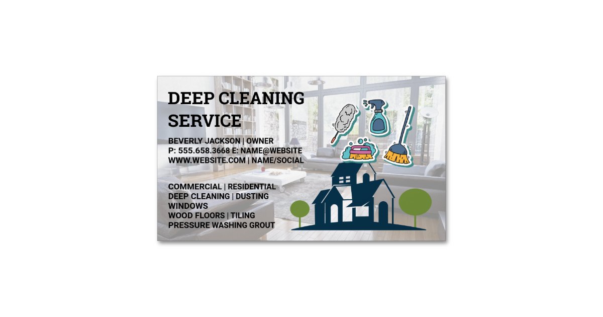 Cleaning Services | Sanitizing Tools Icons Business Card Magnet | Zazzle