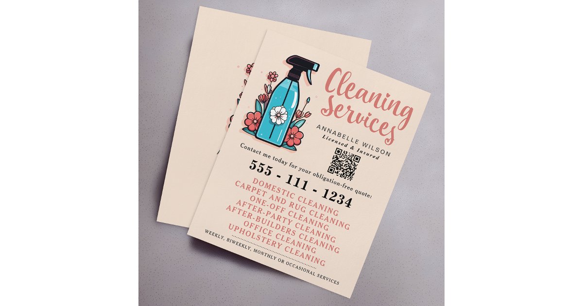 Cleaning Services Spray Bottle Floral Flyer | Zazzle