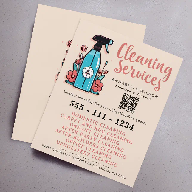 Cleaning Services Spray Bottle Floral Flyer | Zazzle