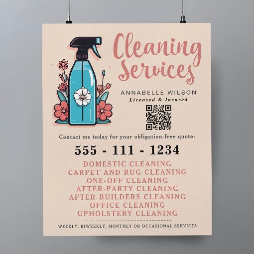 Cleaning Services Spray Bottle Floral Flyer | Zazzle