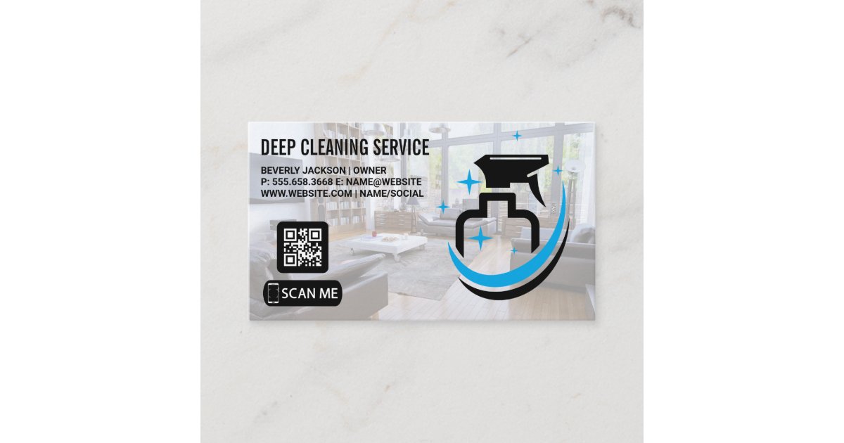 Cleaning Services | Spray Bottle | QR Code Business Card | Zazzle