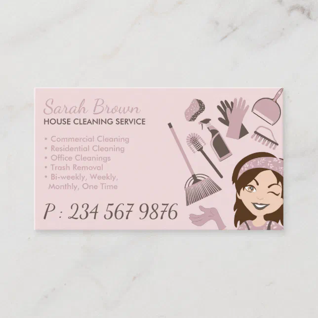 Cleaning Supply Janitorial HouseMaid Lady Portrait Business Card | Zazzle