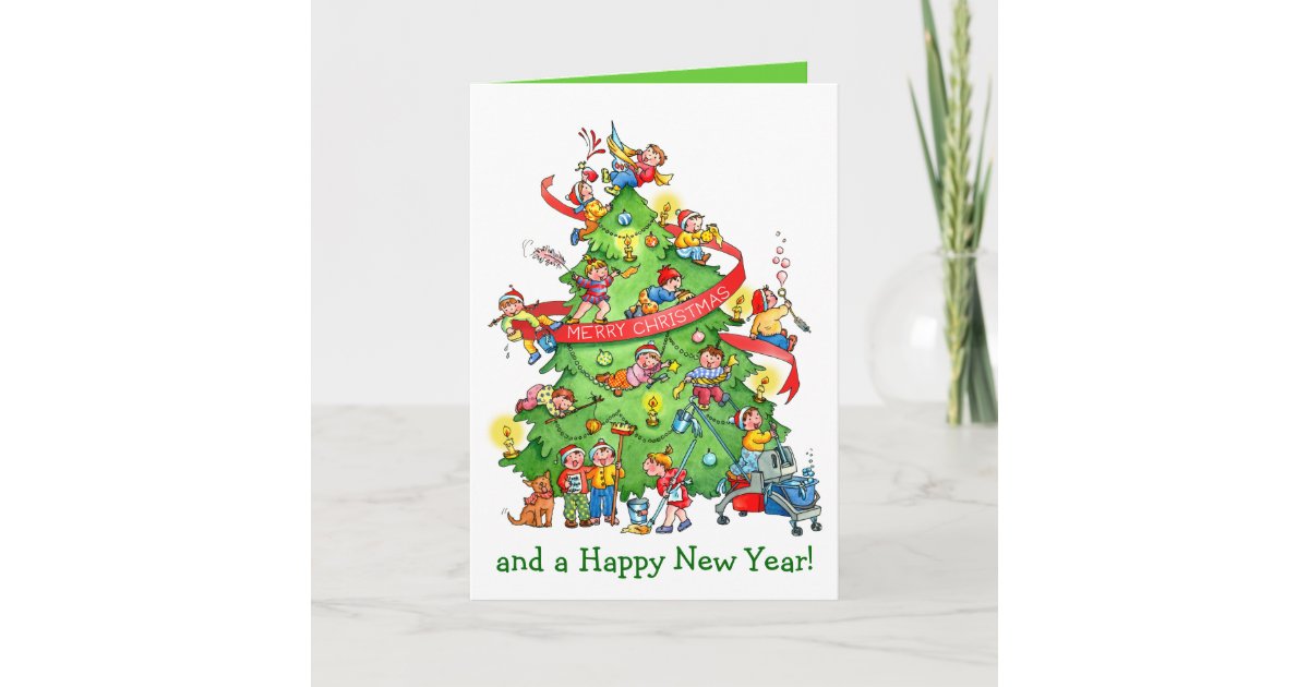 Cleaning The Christmas Tree Holidays Greeting Card | Zazzle