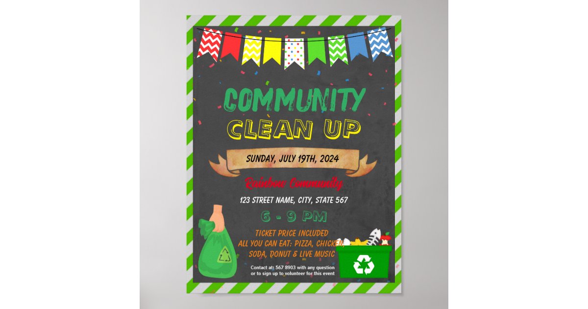 Cleanup in the Community school template Poster | Zazzle