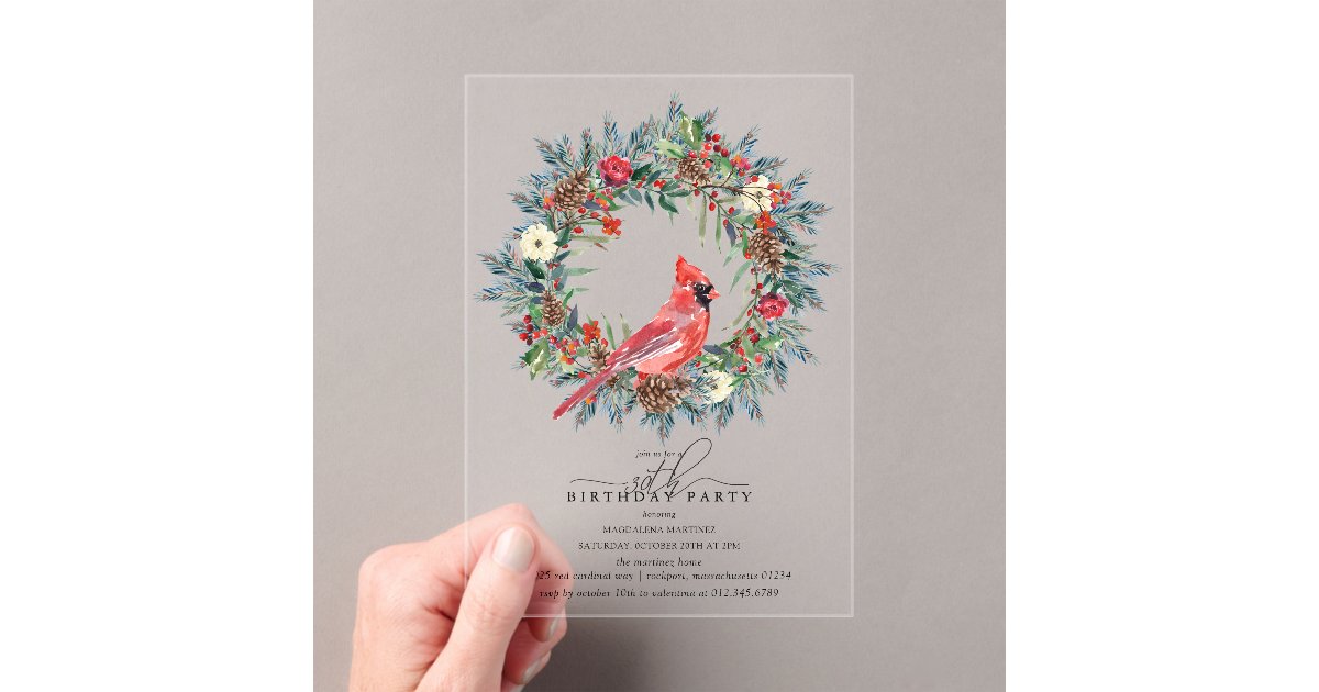 CLEAR ACRYLIC 30th Birthday Party Cardinal Invitations | Zazzle