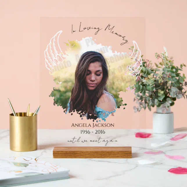 Clear Angel Wings Memorial Photo Acrylic Sign | Zazzle
