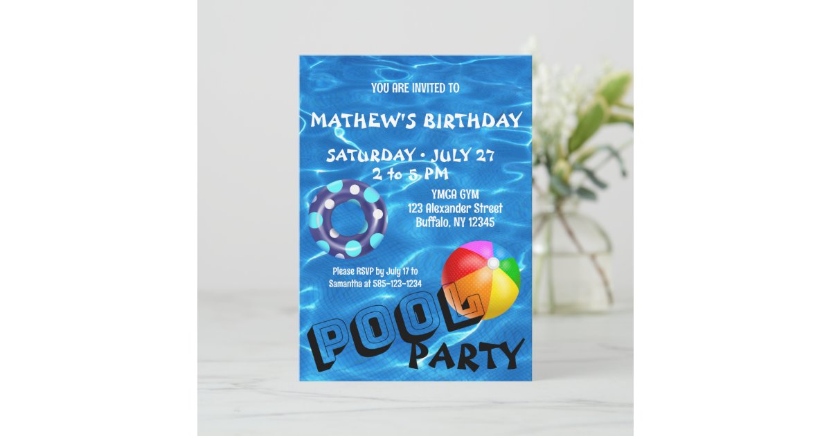 Clear Blue Pool Water Birthday Party Invitation | Zazzle