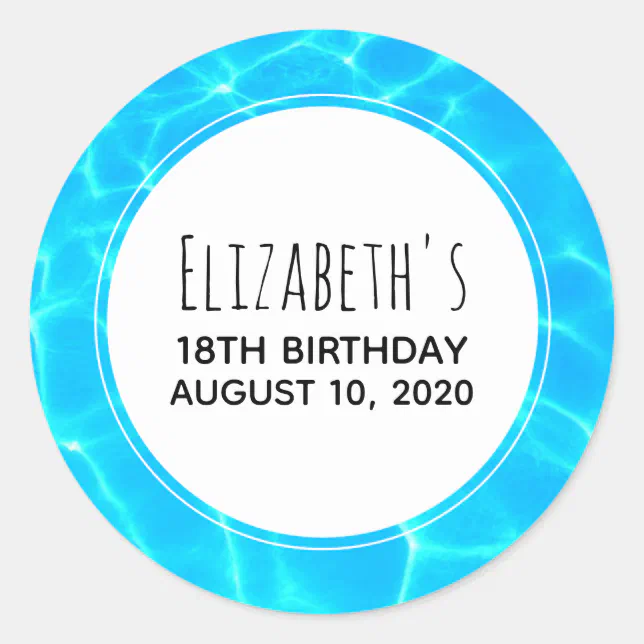 Clear Blue Pool Water Photo Birthday Classic Round Sticker | Zazzle