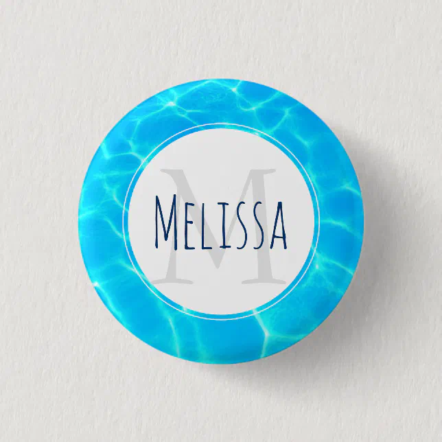 Clear Blue Pool Water Photo Monogram Button | Zazzle