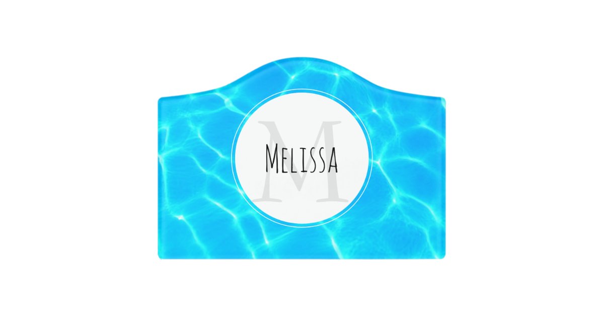 Clear Blue Pool Water Photo Monogram Door Sign | Zazzle