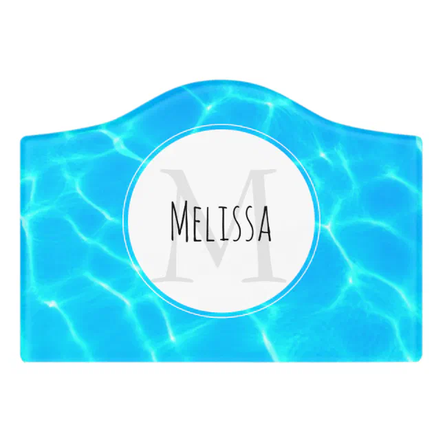 Clear Blue Pool Water Photo Monogram Door Sign | Zazzle