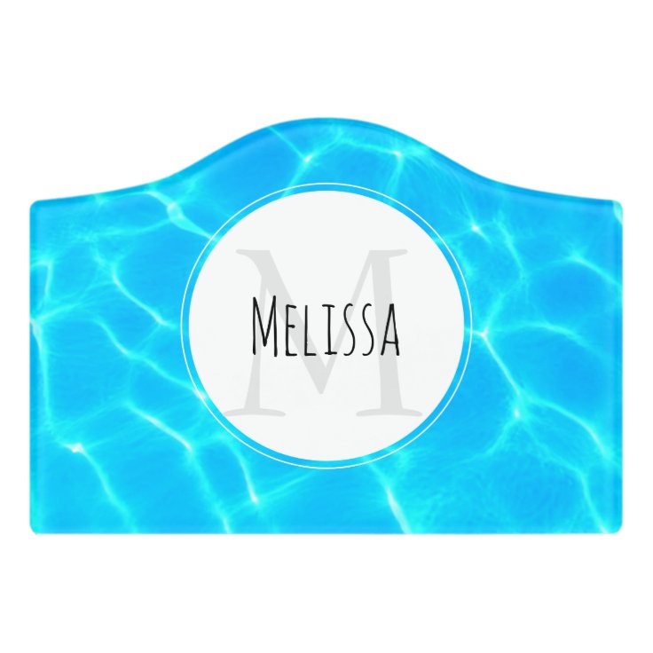 Clear Blue Pool Water Photo Monogram Door Sign | Zazzle