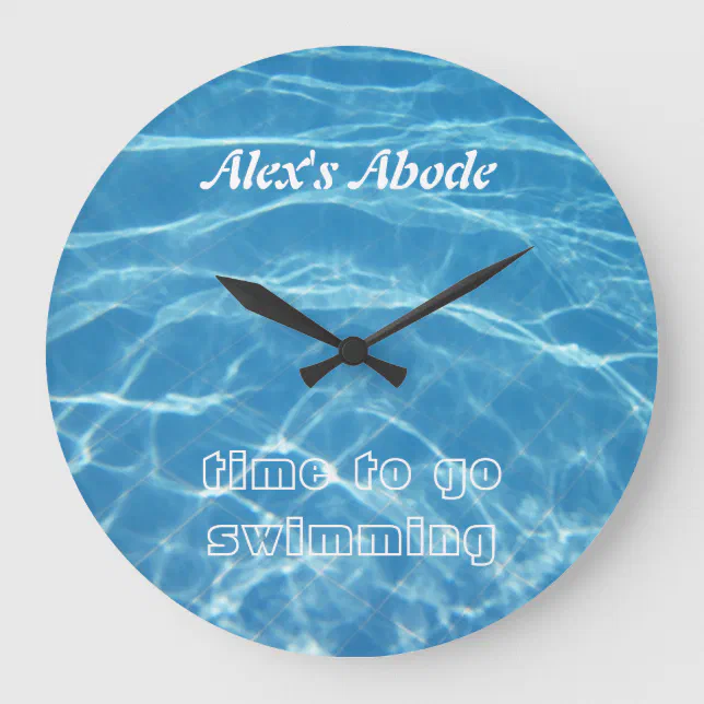 Clear Cool Blue Aquatic Pool Water Swimming Large Clock | Zazzle
