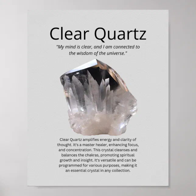 Clear Quartz Crystal Meaning Poster | Zazzle