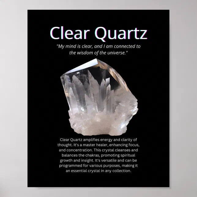 Clear Quartz Stone Crystal Meaning Poster | Zazzle