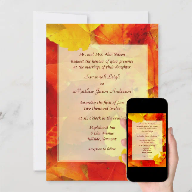 Clearly Fall Border 5x7 Wedding Invitations | Zazzle Clearly Fall Border 5x7 Wedding Invitations | Zazzle
