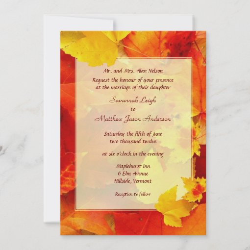 Clearly Fall Border 5x7 Wedding Invitations | Zazzle