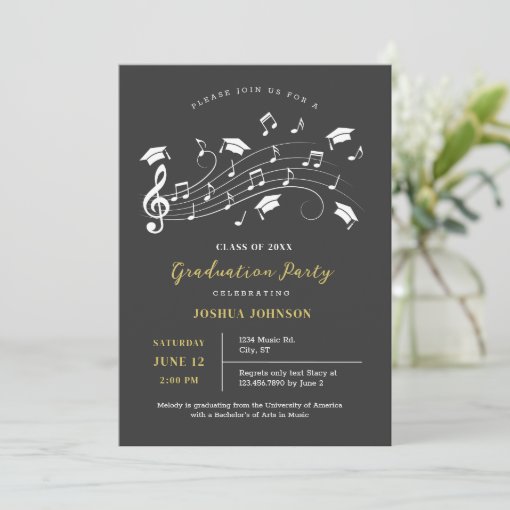 Clef and Musical Notes Pentagram Graduation Invita Invitation | Zazzle