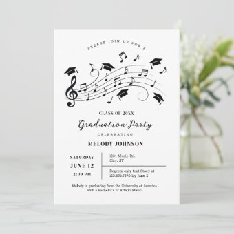 Clef and Musical Notes Pentagram Graduation Invitation | Zazzle