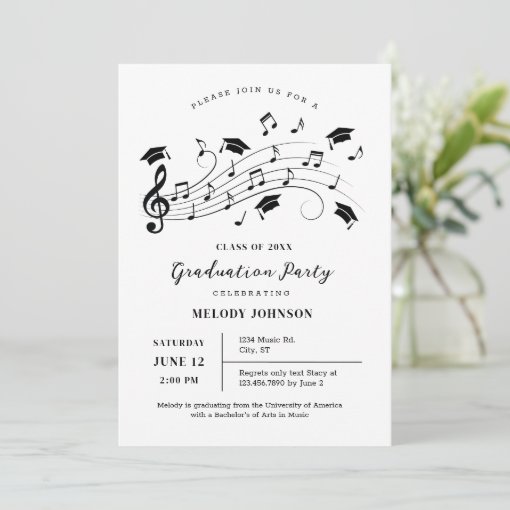 Clef and Musical Notes Pentagram Graduation Invitation | Zazzle