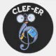 Clef-er Funny Music Pun Dark BG Classic Round Sticker | Zazzle