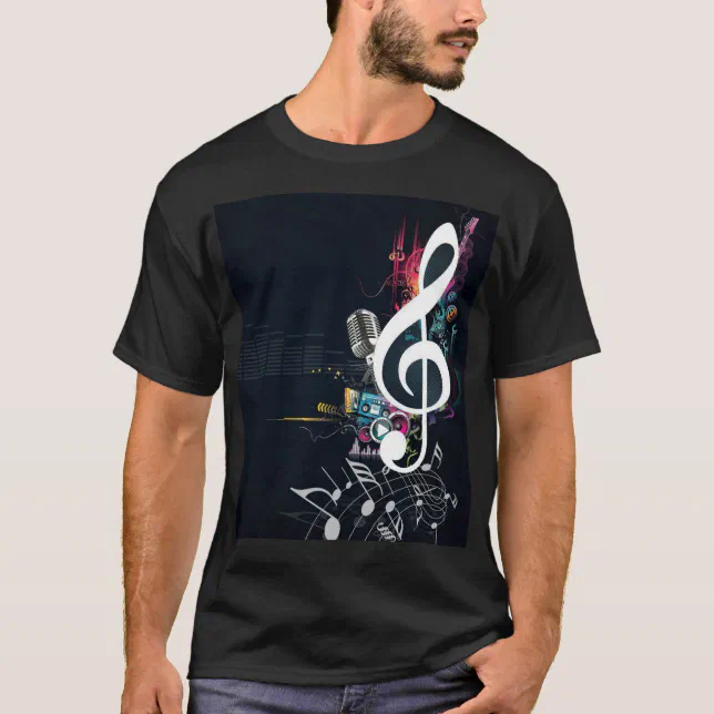 Cleft Note, Microphone and Music Notes T-Shirt | Zazzle