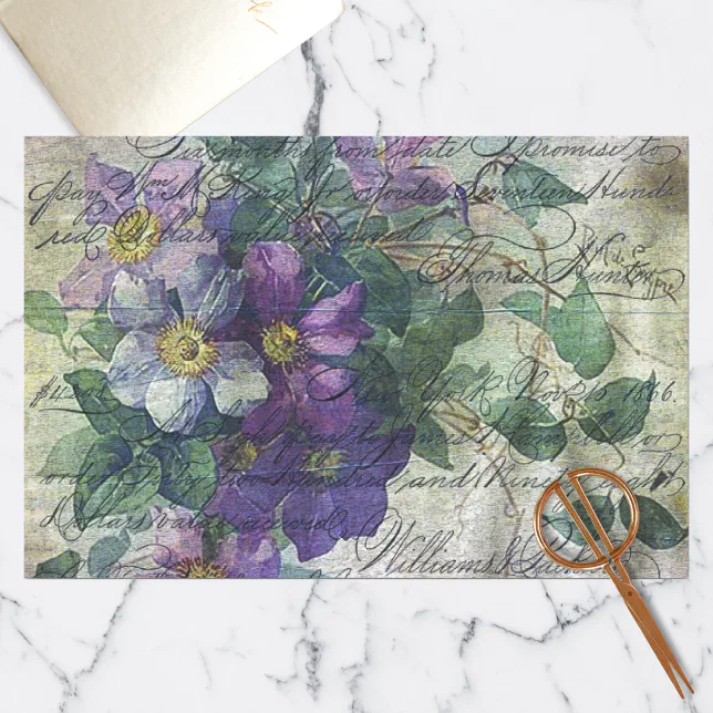 Clematis Vine Handwriting Ephemera Decoupage Tissue Paper | Zazzle