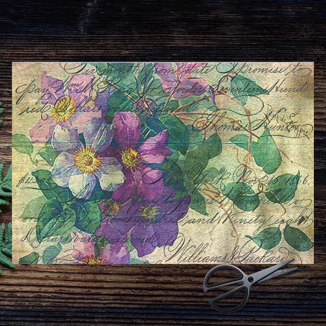 Clematis Vine Handwriting Vivid Ephemera Decoupage Tissue Paper | Zazzle