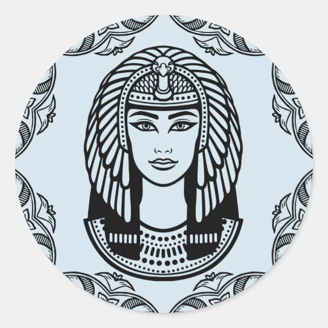 Cleopatra Egyptian on Blue Decorative Classic Round Sticker | Zazzle