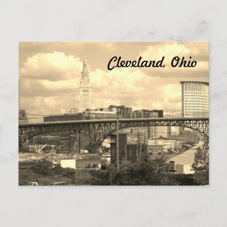 Cleveland Ohio Sepia Skyline Postcard | Zazzle