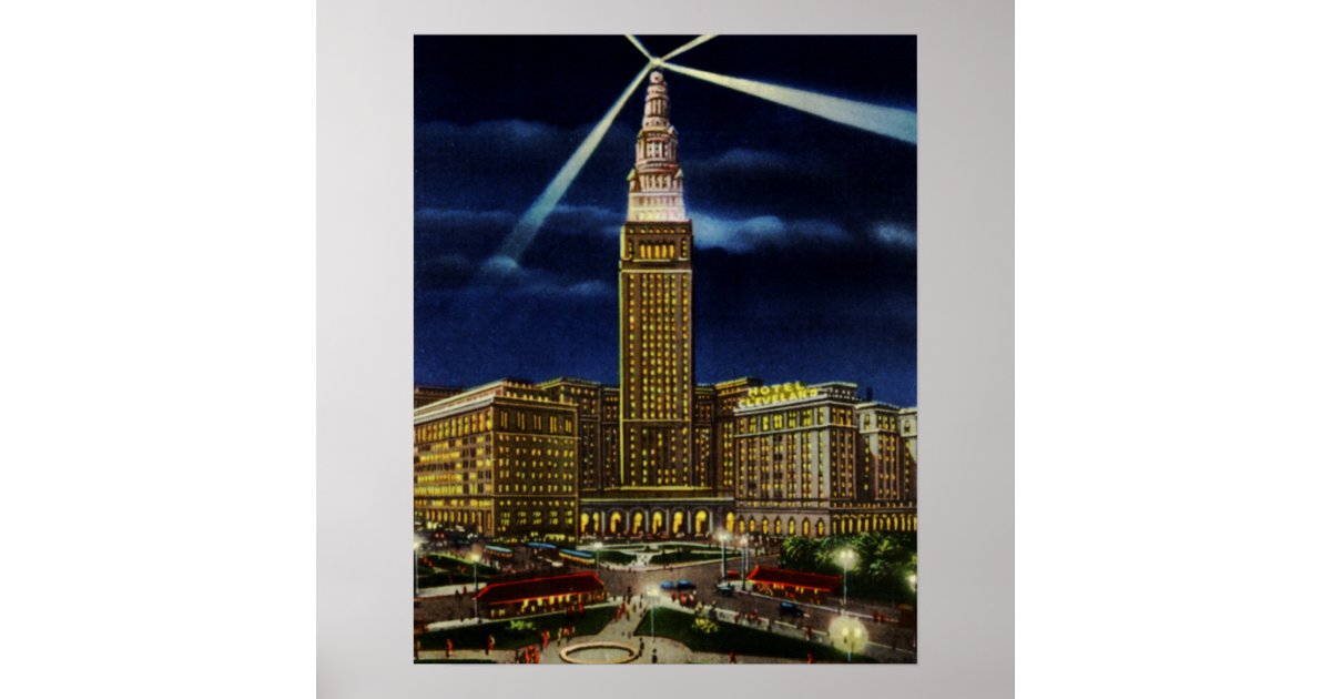 Cleveland Ohio Union Terminal Tower at Night Poster | Zazzle