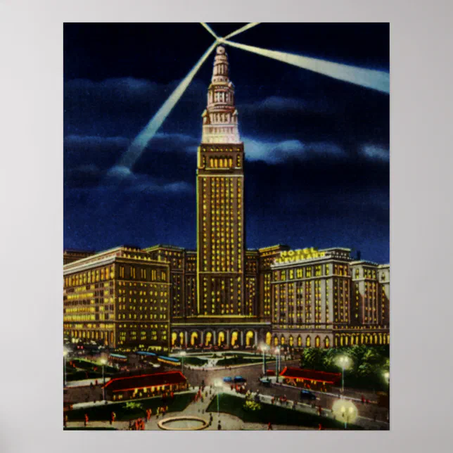 Cleveland Ohio Union Terminal Tower at Night Poster | Zazzle