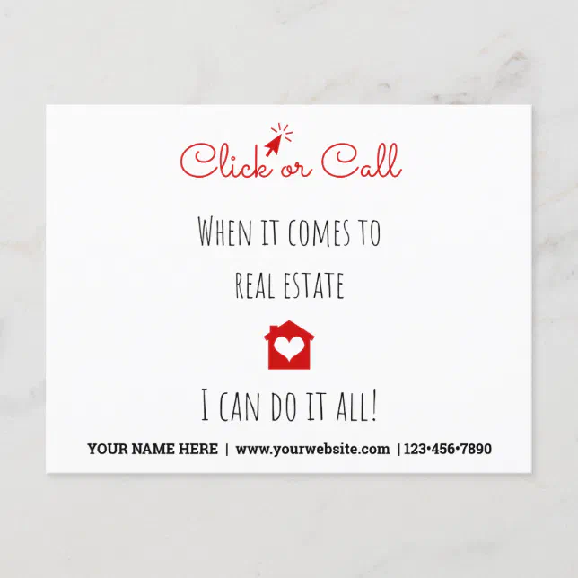 Click or Call Real Estate Postcard Marketing | Zazzle
