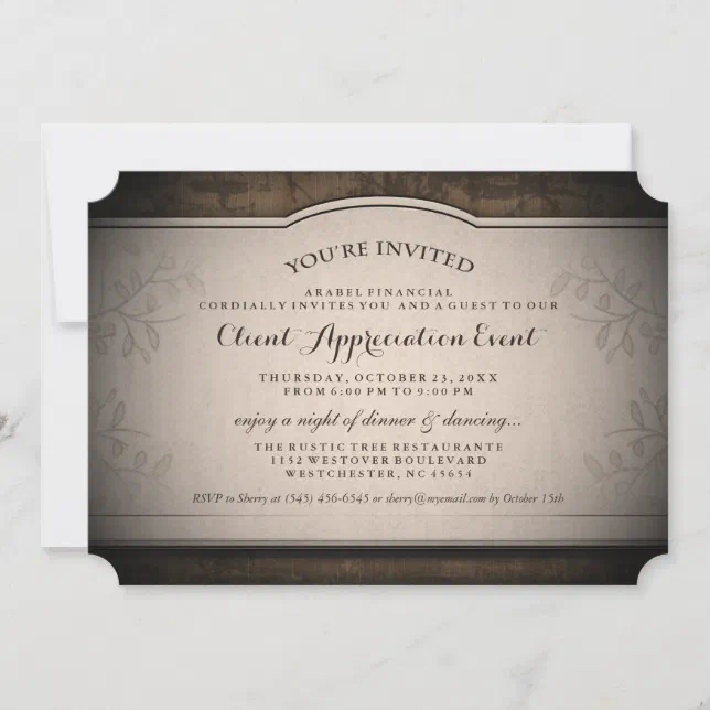 Client Appreciation Event Custom Rustic Invitation | Zazzle