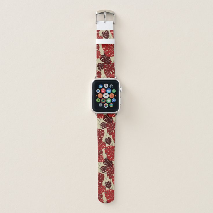 Cliff Hanger Hawaiian Monstera Leaf in Red Apple Watch Band | Zazzle