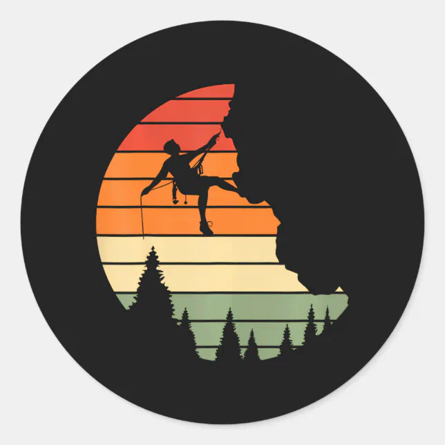 Cliff Rock Climbing Mountain Climber Mountaineer Classic Round Sticker ...
