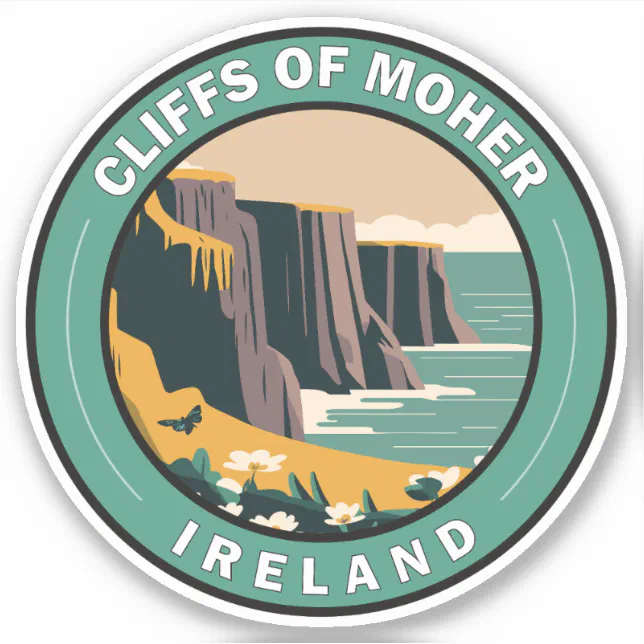 Cliffs of Moher Ireland Floral Travel Art Vintage Sticker | Zazzle