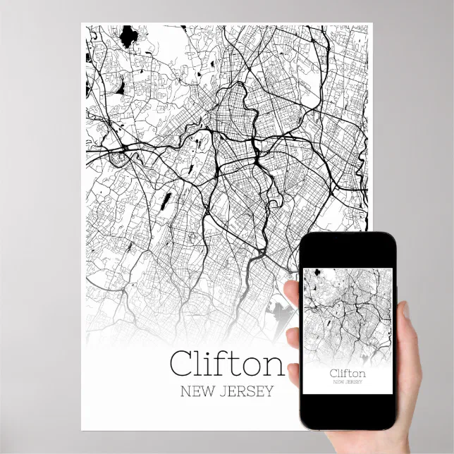 Clifton Map - New Jersey - City Map Poster | Zazzle