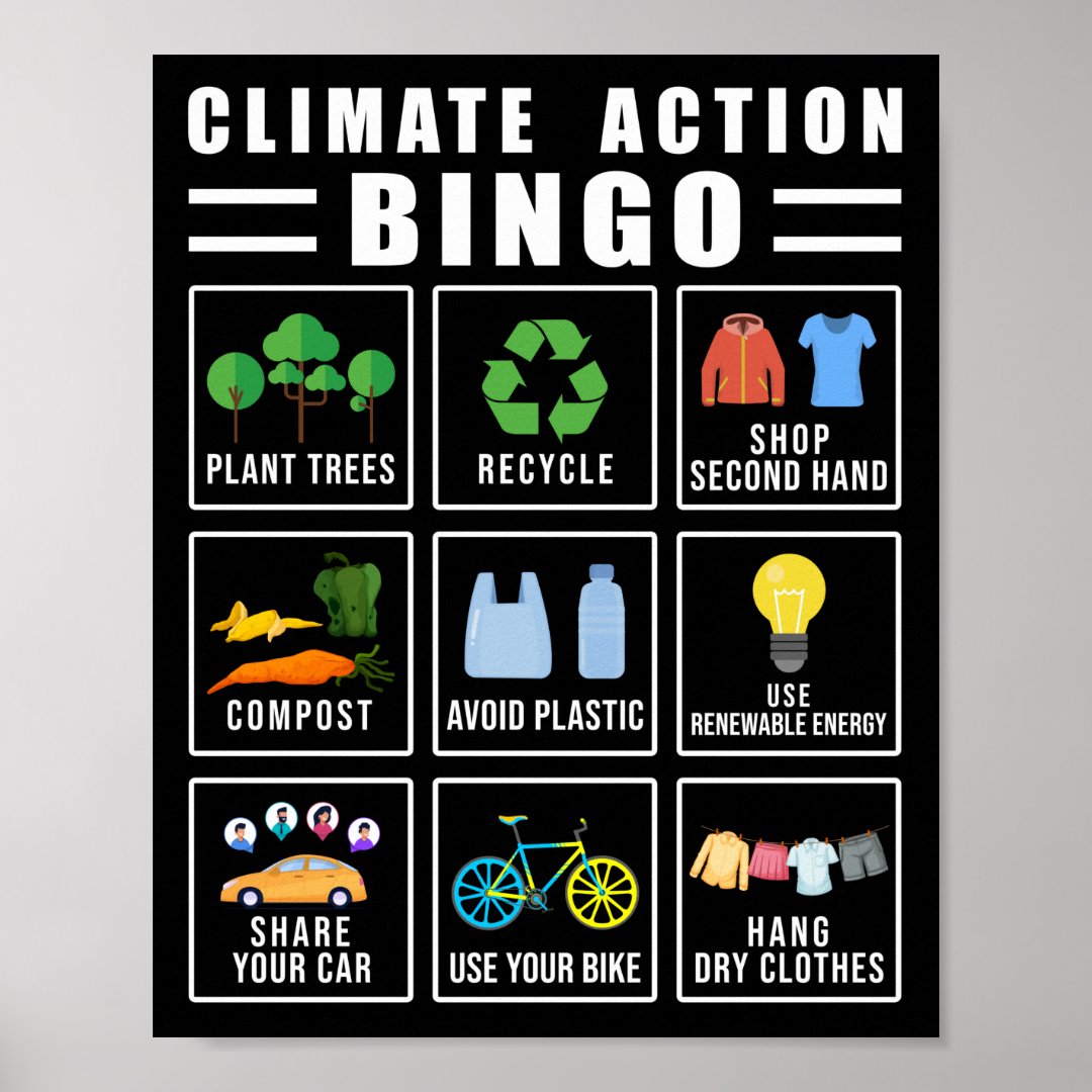 Climate Action Bingo Earth Day Climate Change Poster | Zazzle
