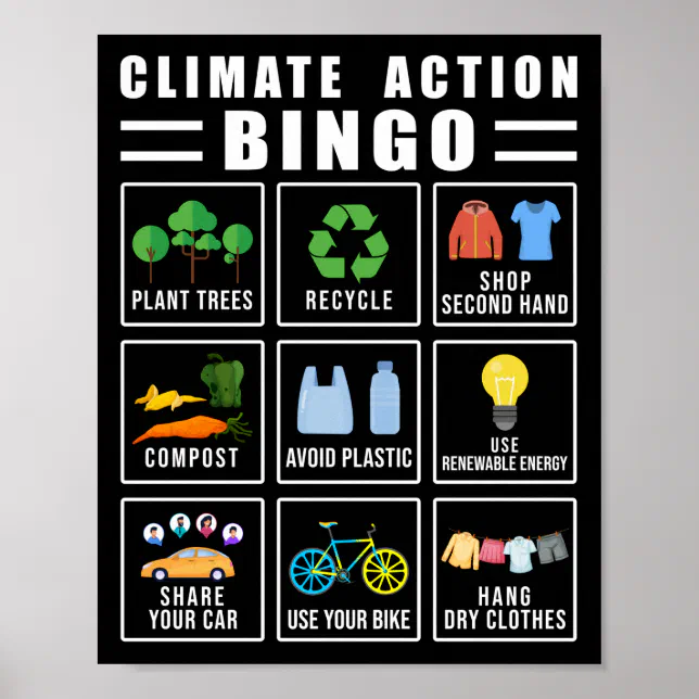 Climate Action Bingo Earth Day Climate Change Poster | Zazzle