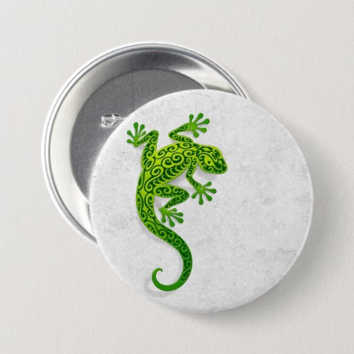 Climbing Green Gecko on a White Wall Button | Zazzle