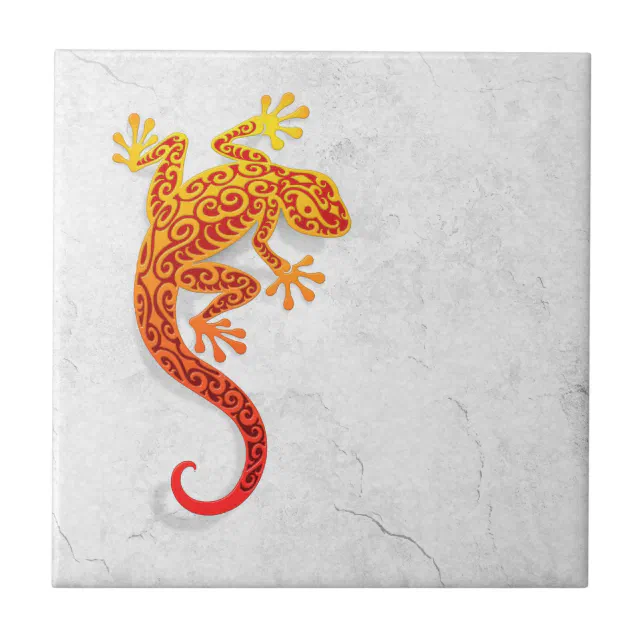 Climbing Red Gecko on a White Wall Ceramic Tile | Zazzle