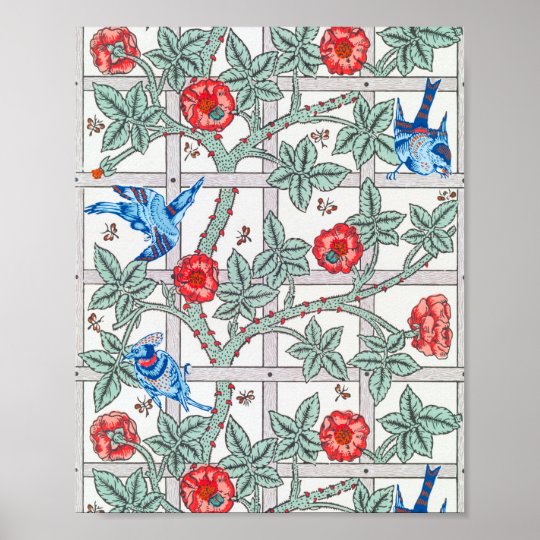 Climbing Rose & Small Bird, William Morris Poster | Zazzle.com