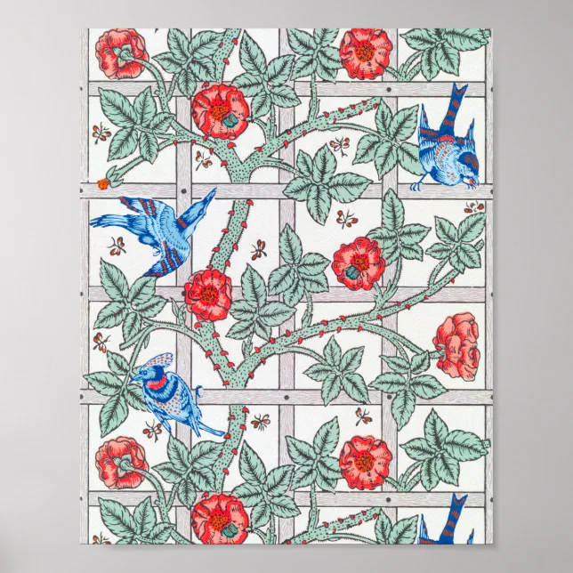 Climbing Rose & Small Bird, William Morris Poster | Zazzle