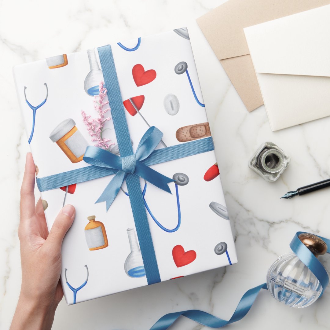 Clinic Doctor and Nurse Medical Tools Birthday Wrapping Paper | Zazzle