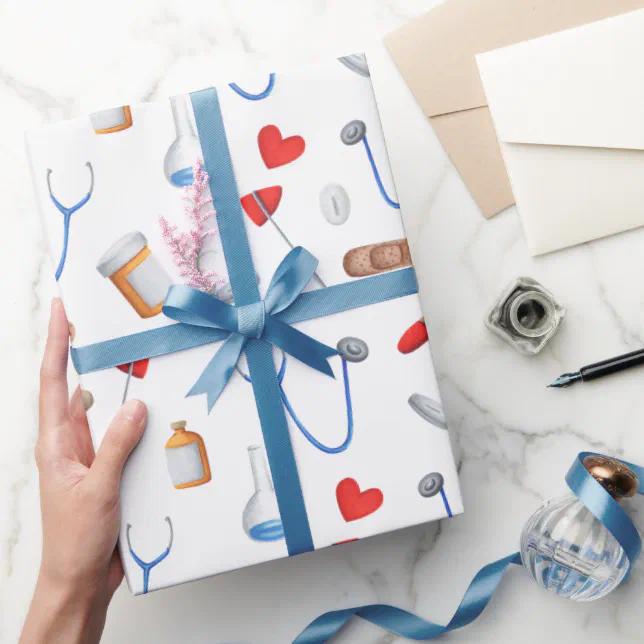Clinic Doctor and Nurse Medical Tools Birthday Wrapping Paper | Zazzle