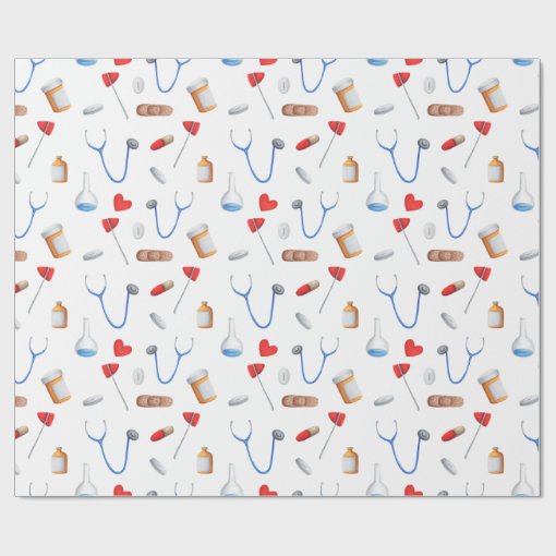 Clinic Doctor and Nurse Medical Tools Birthday Wrapping Paper | Zazzle