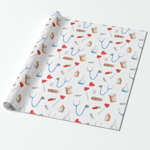 Clinic Doctor and Nurse Medical Tools Birthday Wrapping Paper | Zazzle